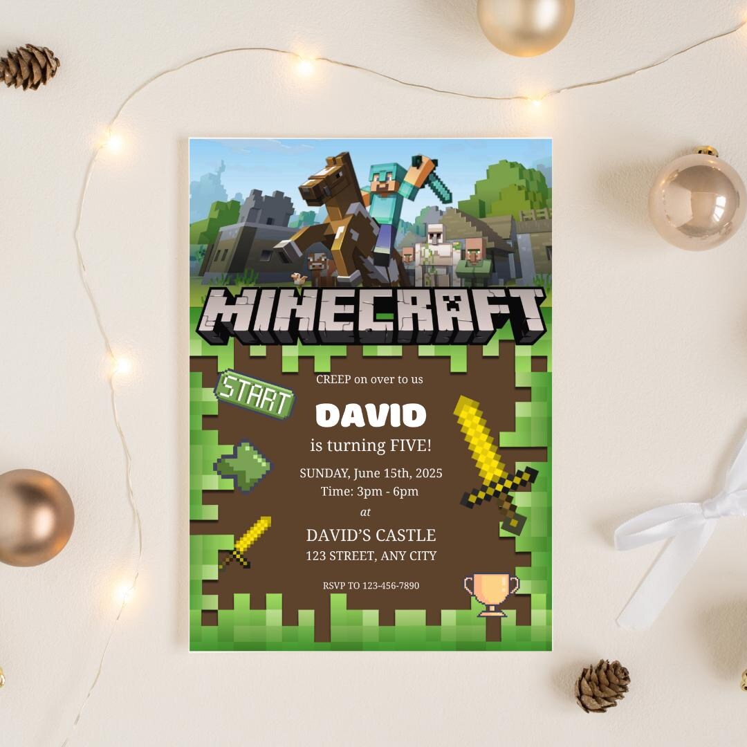 Editable Minecraft Birthday Party Invitation Template, Birthday Invite ...