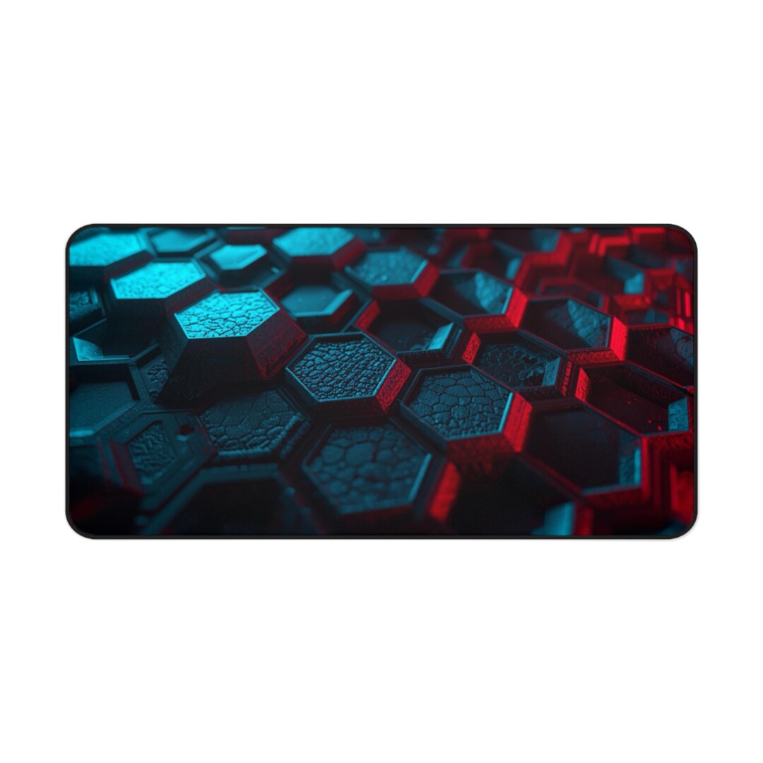 Hexagonal Tech Pattern Desk Mat | Cyber Blue Red Honeycomb - Etsy