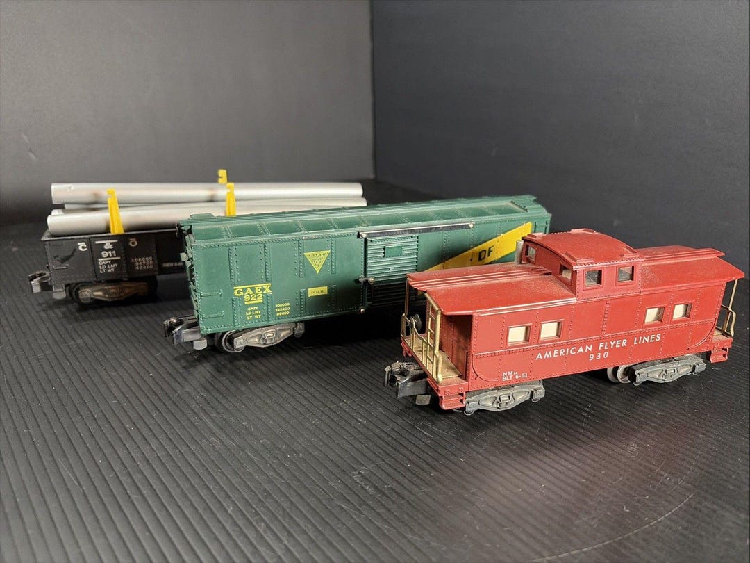 Lot (3) Vtg S Gauge American Flyer Gilbert Box Caboose Freight Train ...