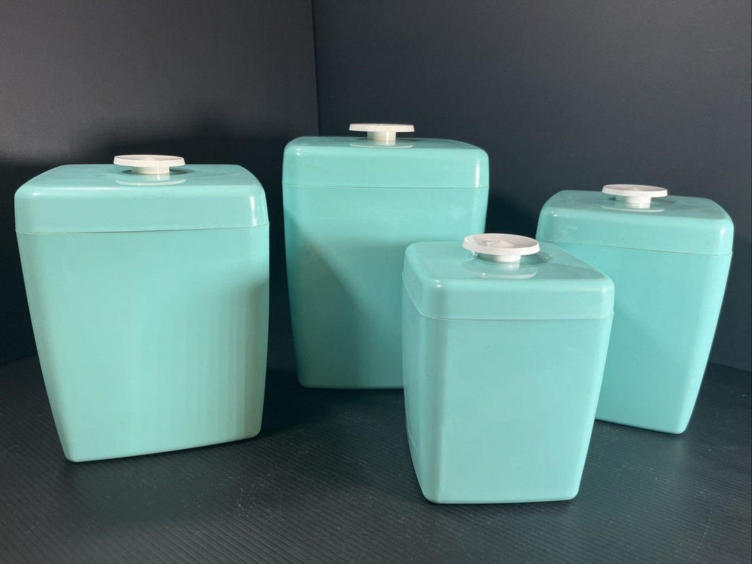 Vintage Lustro Ware 4 Canister Set Plastic Turquoise With Lids 1950s ...