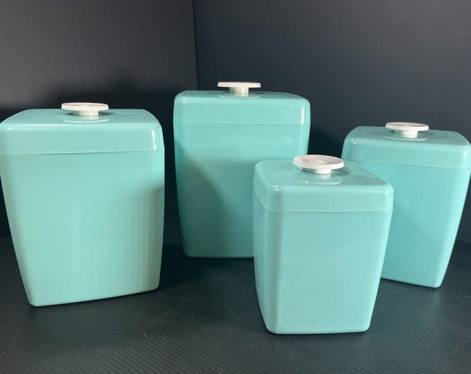 Vintage Lustro Ware 4 Canister Set Plastic Turquoise With Lids 1950s ...