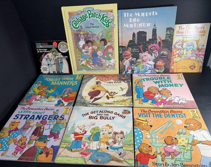 10 Vtg 80s Kids Book Lot Muppets Care Bears Cabbage Patch Berenstain ...