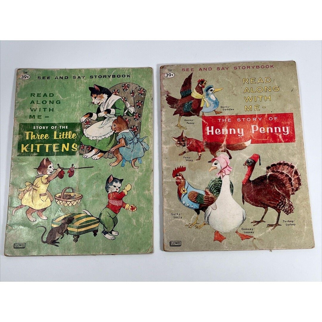 VTG See and Say Story Book Lot of 2 Henny Penny & Three Little Kittens ...