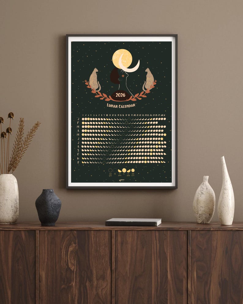 2026 Lunar Calendar | Moon Phase Printable | Mystical Wall Art | Poster ...