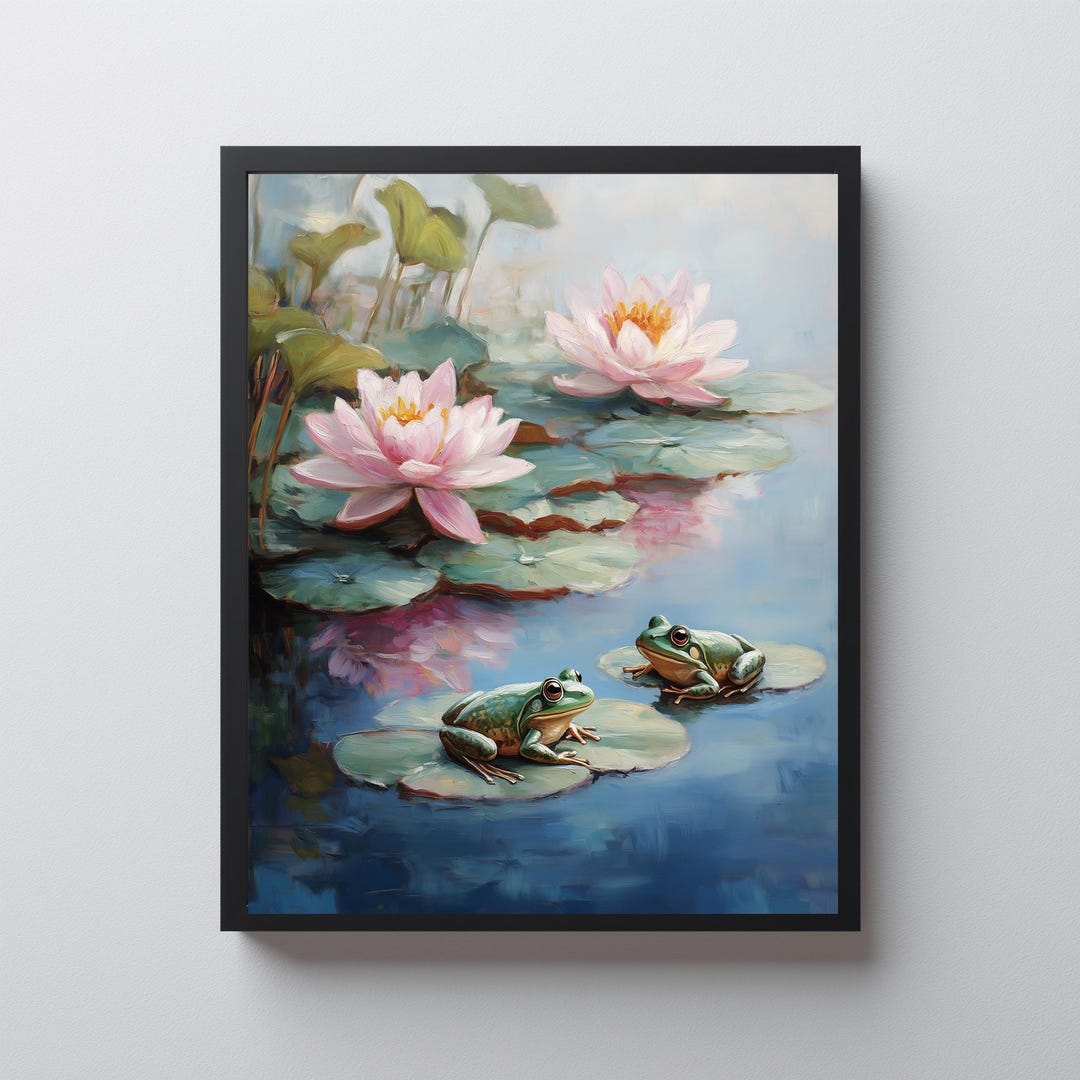 Printable Spring Frogs on Lily Pads Art - Calm Pond Scene, Cottagecore ...