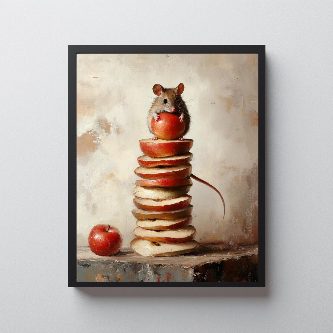 Rustic Mouse With Apples Still-life Printable - Cozy Vintage Art ...