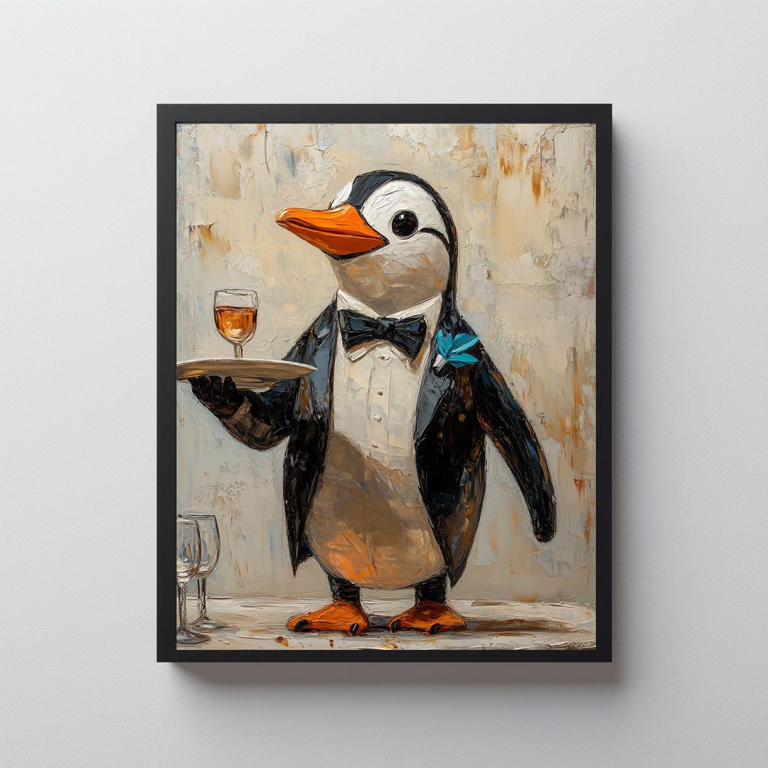 Printable Quirky Penguin Butler Portrait - Vintage Anthropomorphic Art ...