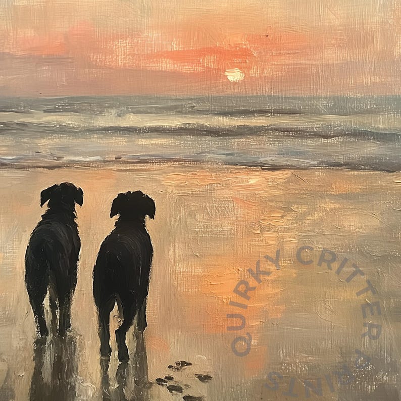Dog Beach Wall Art Sunset Silhouette Print, Coastal Nature Decor, Gift ...