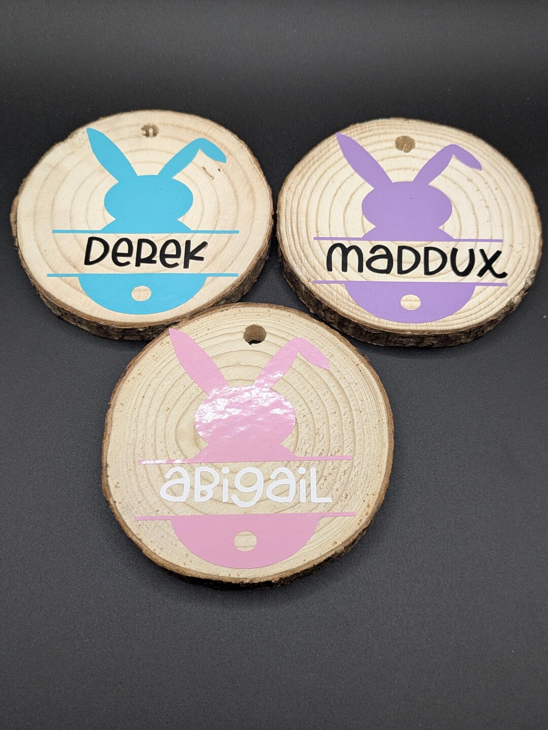 Personalized Bunny Name Tag – Rustic Wood Easter Basket Name Disc - Etsy