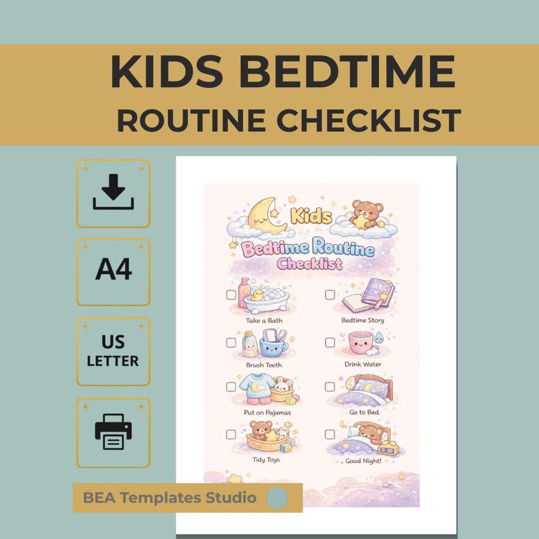 Kids Bedtime Routine Checklist: Evening Schedule (PDF Download) - Etsy