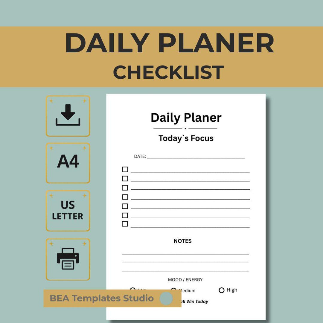 Daily Focus Planner Printable Minimal Productivity Self Care Planner ...
