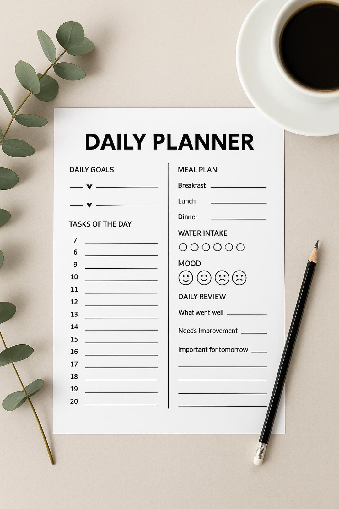 Minimalist Daily Planner Printable | Meal & Water Tracker (PDF) | US ...
