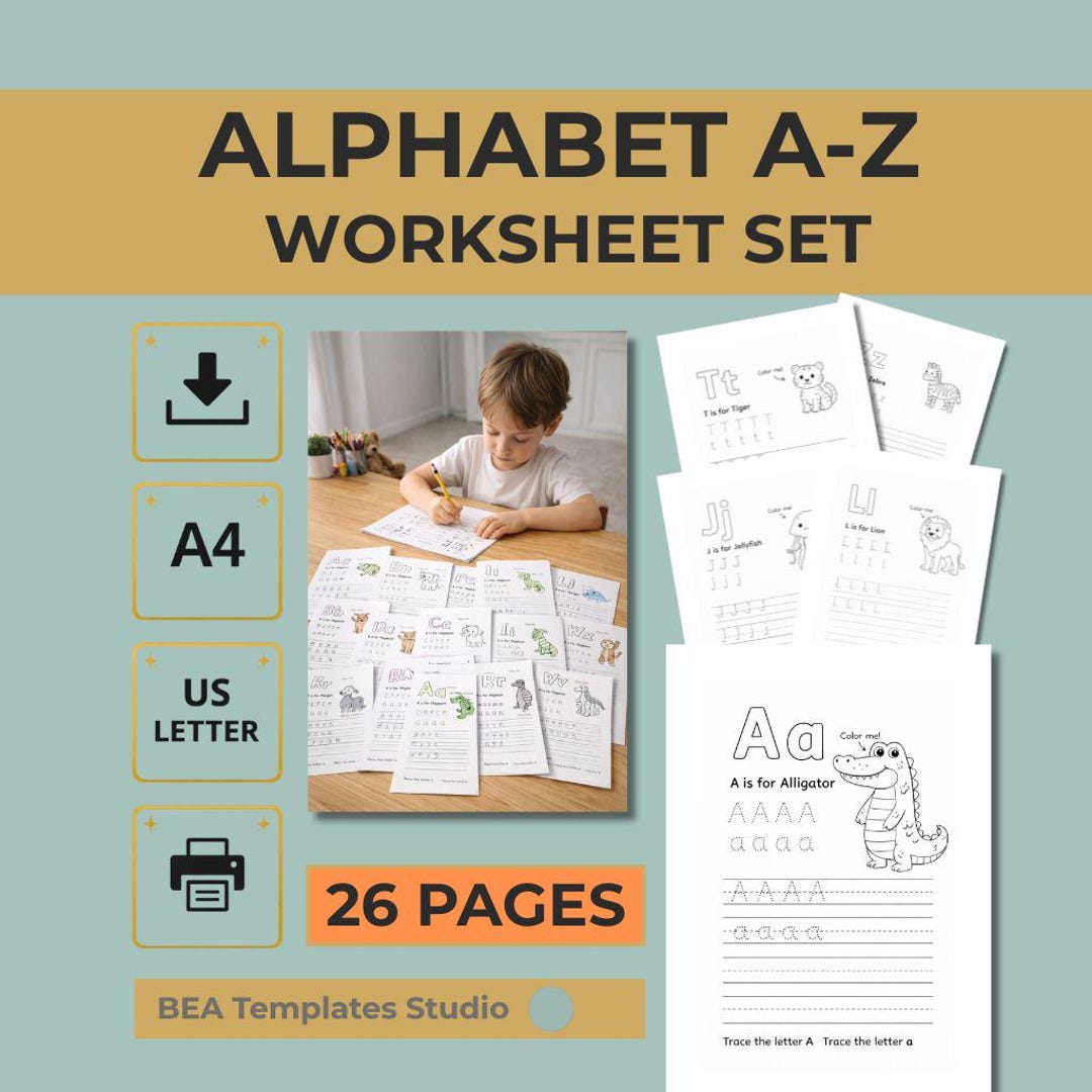 Alphabet Handwriting Worksheets A-Z: Preschool Tracing Pages (PDF) - Etsy