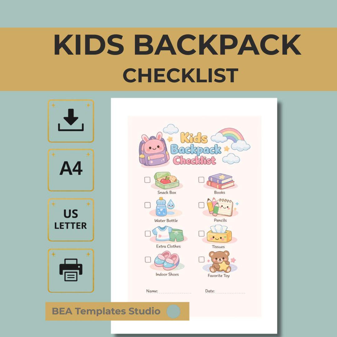 Kids Backpack Checklist Printable Morning Routine for School ...