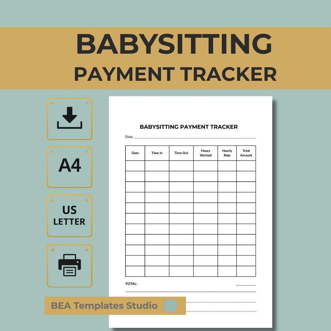 Babysitting Payment Tracker Printable PDF, Nanny Income Log, Childcare ...