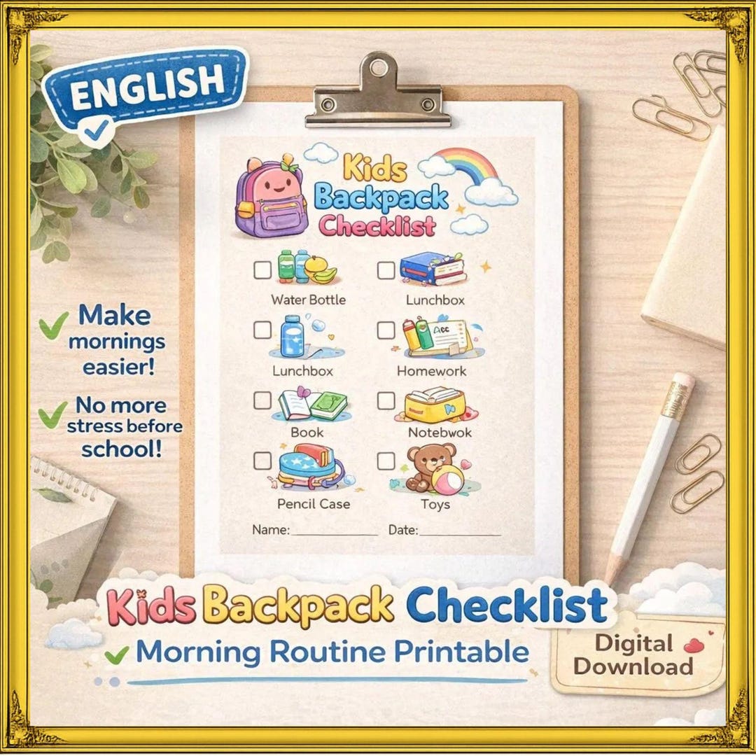 Kids-backpack Checklist Printable | Morning Routine for School ...