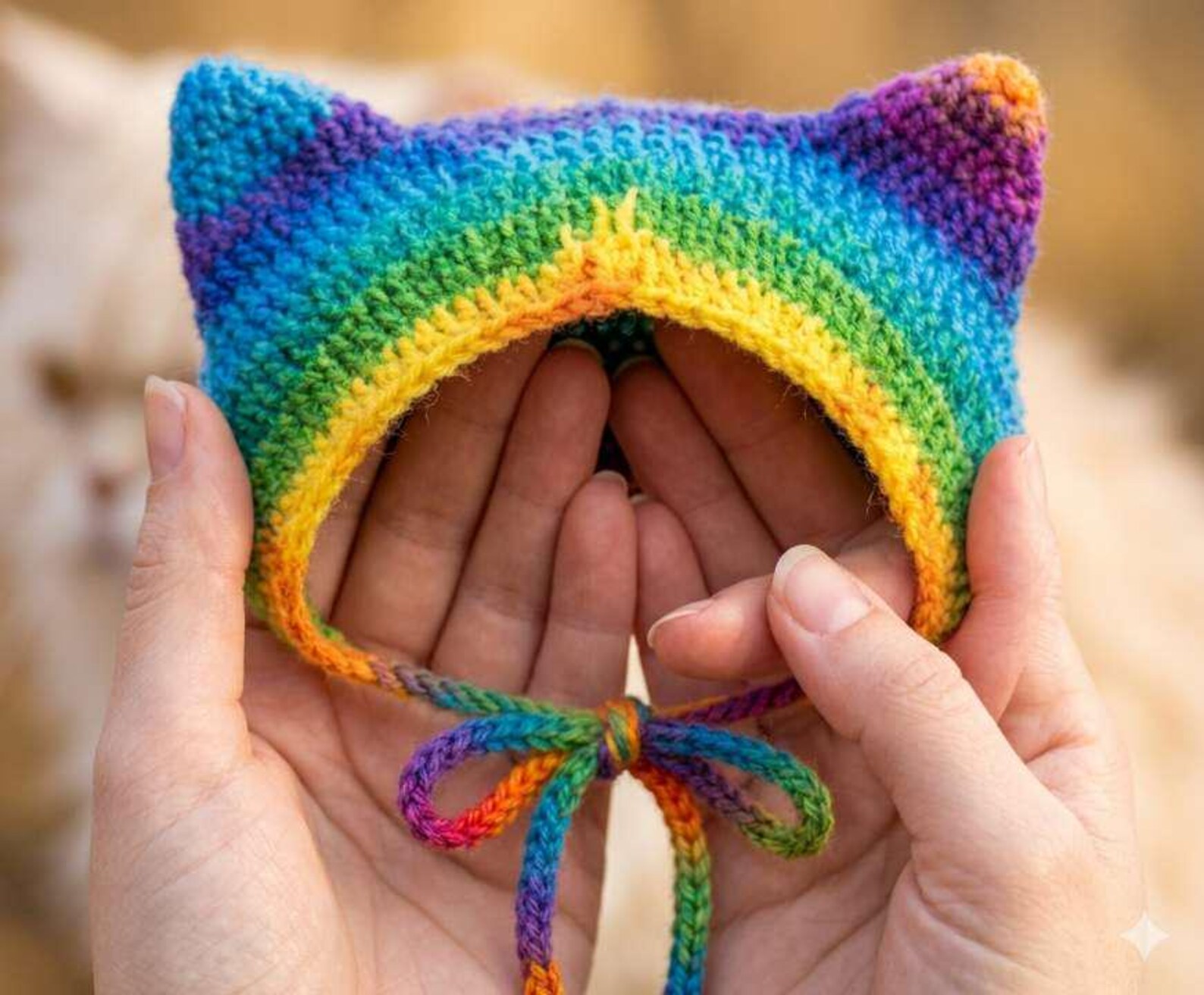 Rainbow Cat Hat Crochet Pattern, Kitten Bonnet With Ears (PDF Download ...