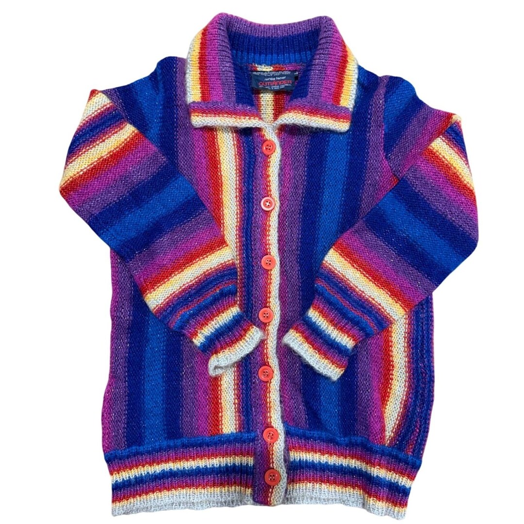 Vintage Rainbow Strip Wool Cardigan Renee Tenter for Outlander Hong ...