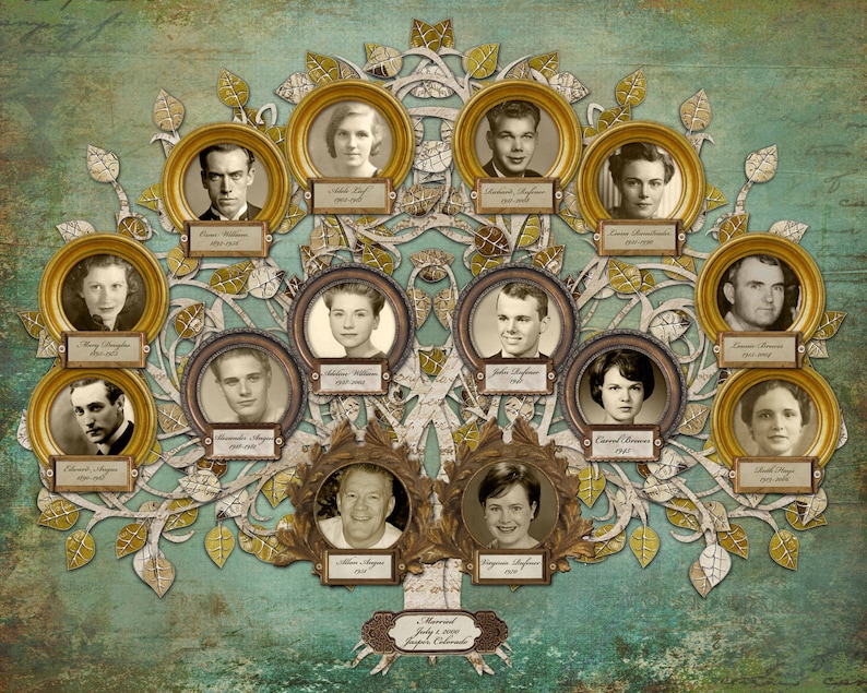 Family Tree Family Portrait Custom Tree with 14 Photos in | Etsy