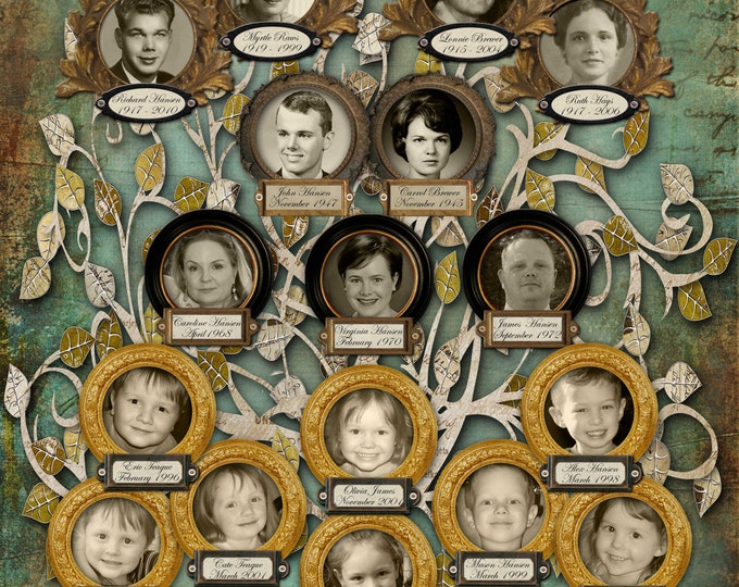 Mother's Day Tree family Tree Design Custom With 17 Photos Blue - Etsy