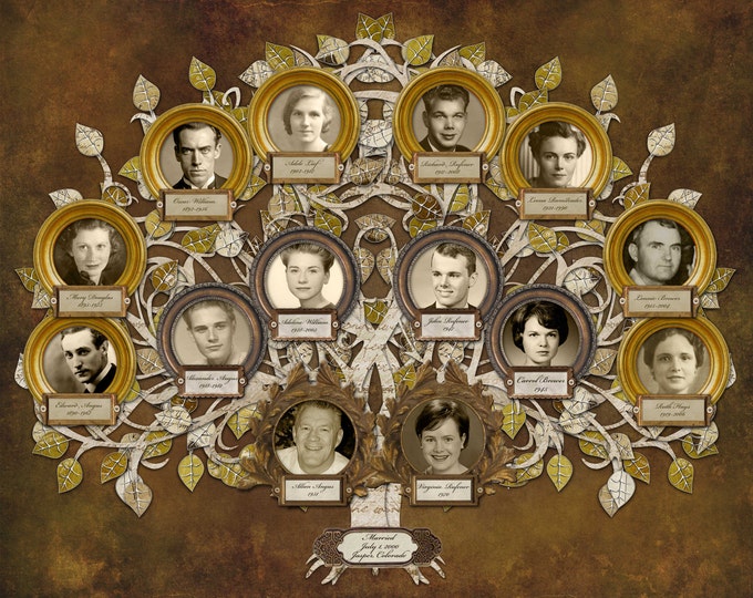 Wedding Family Tree Design With 14 Photos in Gold - Etsy