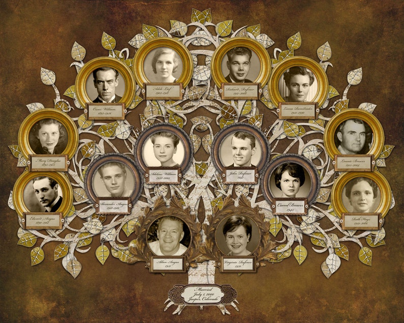 Wedding Family Tree Design With 14 Photos in Gold - Etsy