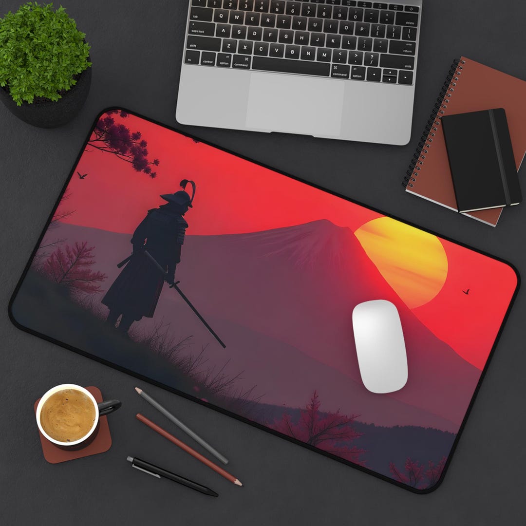 Samurai Desk Mat, Japanese Art Mousepad, Red Sunset, Gamer Accessories ...