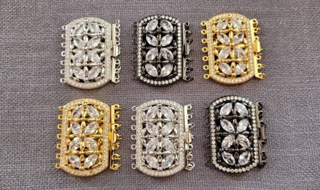 7 Strand Box Clasp Cubic Zirconia Pave Push Clasp Quality Jewelry ...
