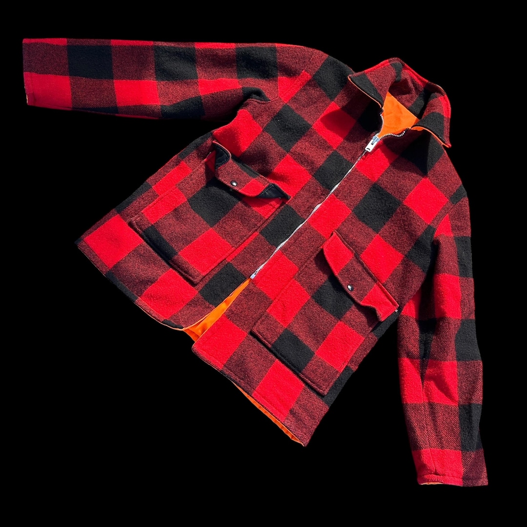 Vintage Wool Hunting Jacket Red & Black Plaid Reversible Blaze Orange ...