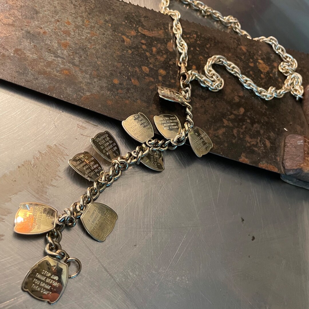 Vintage Antiqued 10 Commandments Necklace Charm Necklace Lariat Y Chain ...