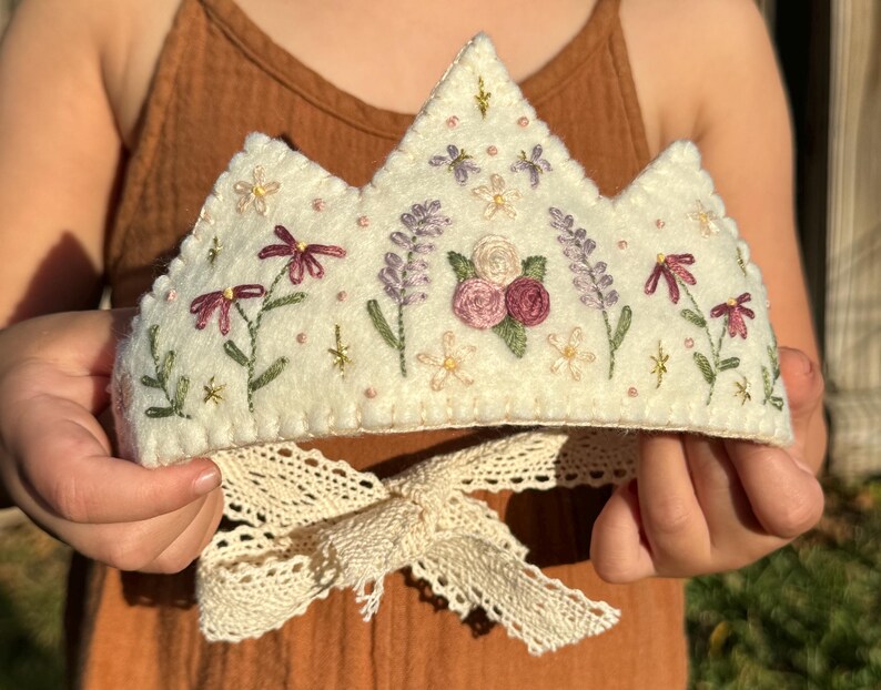 Hand Embroidered Felt Crown With Lace Ties - Baby/toddler Girl ...
