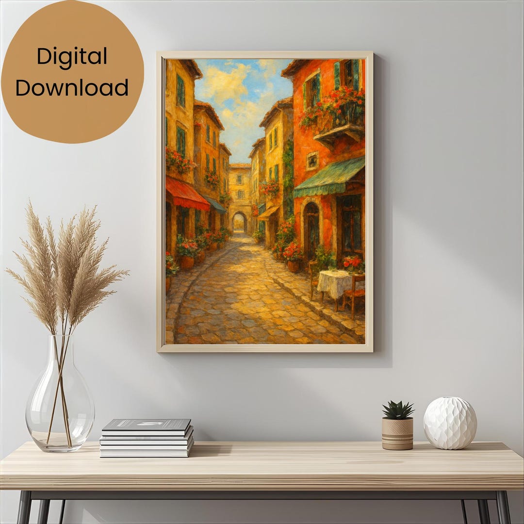 Tuscan Street Scene Print | Italian Village Art Digital Download - Etsy