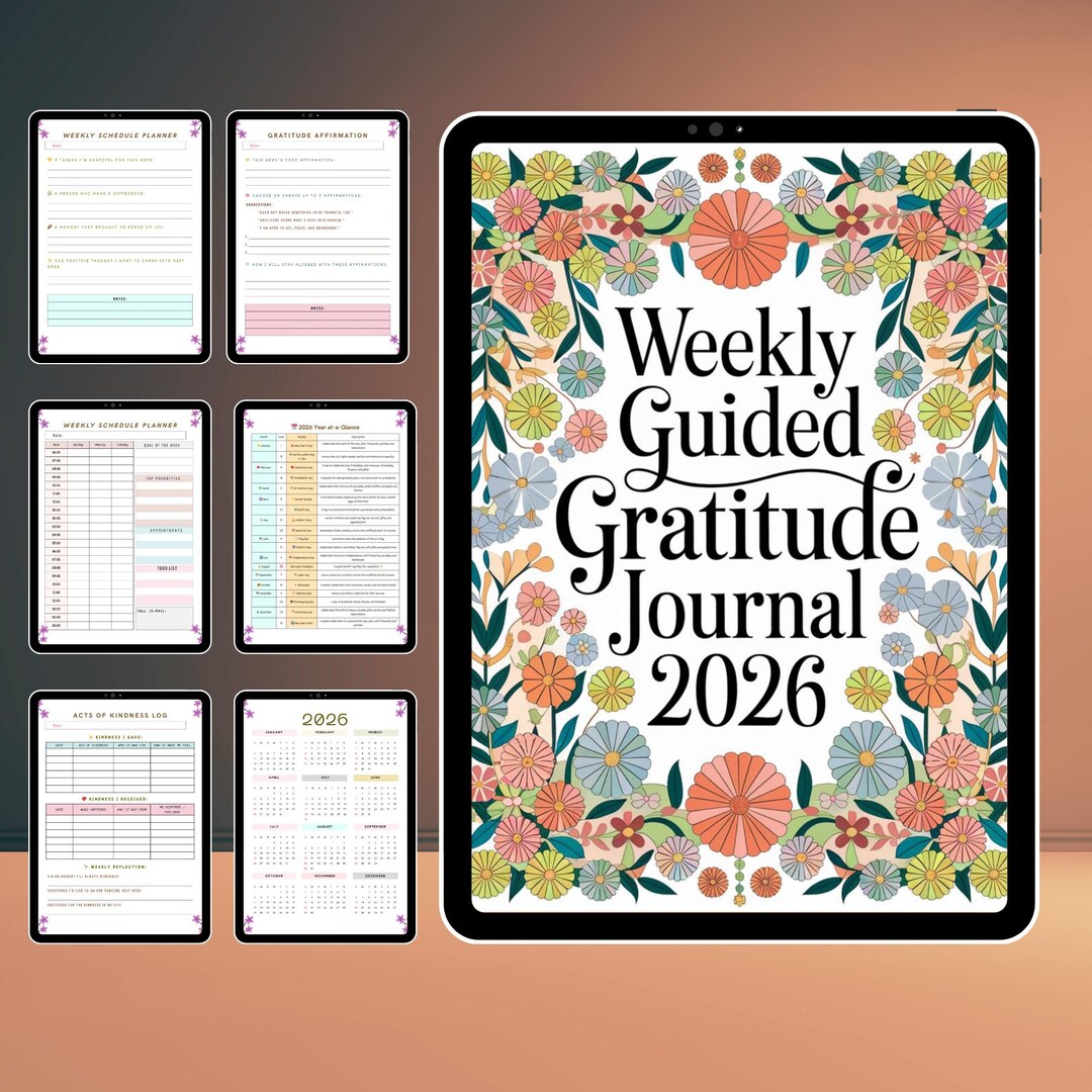 Weekly Guided Gratitude Journal 2026 - Editable Canva Template Habit ...