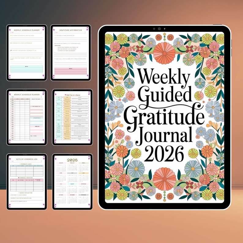 Weekly Guided Gratitude Journal 2026 - Editable Canva Template Habit ...