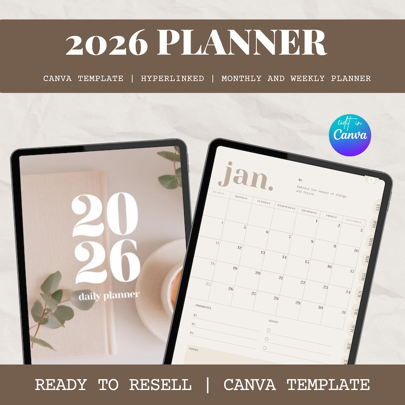 2026 Digital Planner Canva Template - Editable Hyperlinked Digital ...