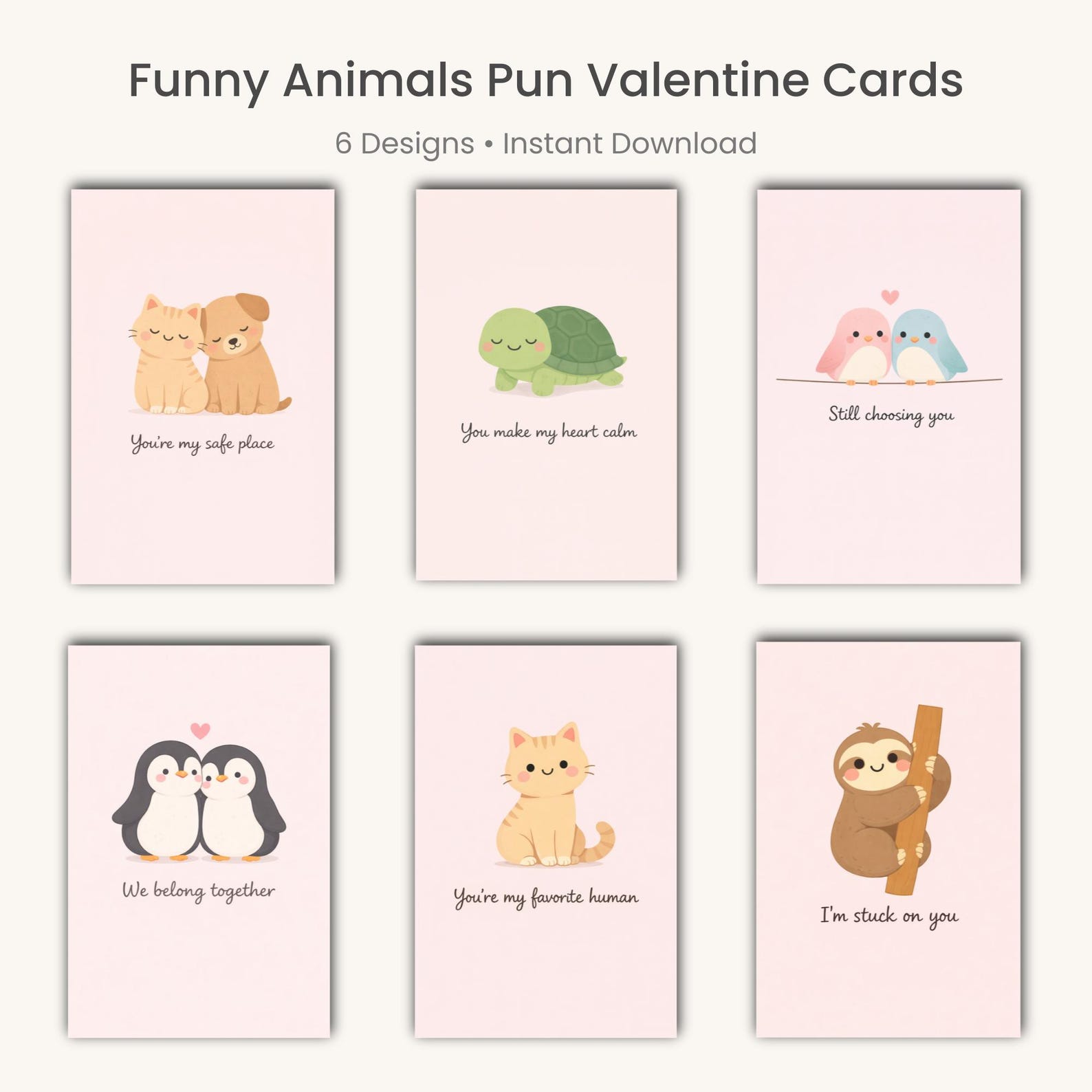 Animals Pun Valentine Printable Card Bundle, Animal Love Greeting Cards ...