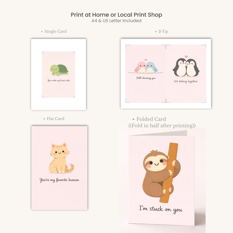 Animals Pun Valentine Printable Card Bundle, Animal Love Greeting Cards ...