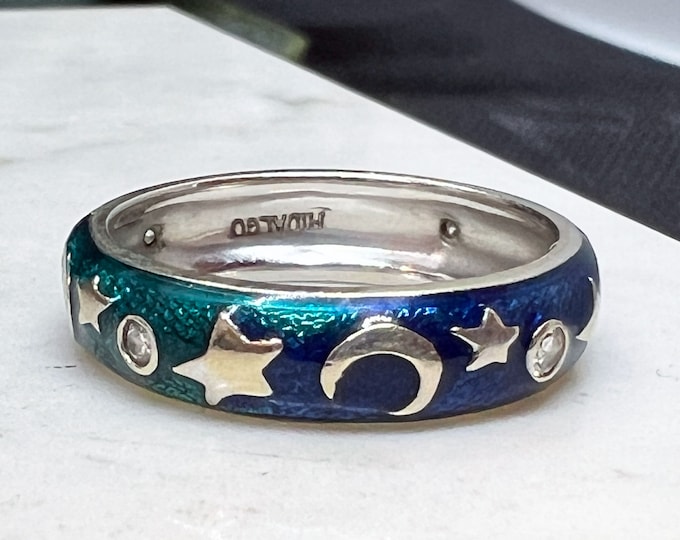 Hidalgo Diamond Enamel 18k Moon Stars Celestial Band Ring - Etsy