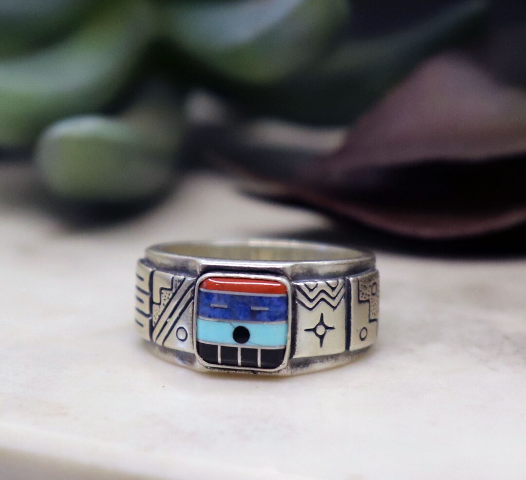 Native American Kewa Roderick & Marilyn Tenorio Sterling Inlaid ...