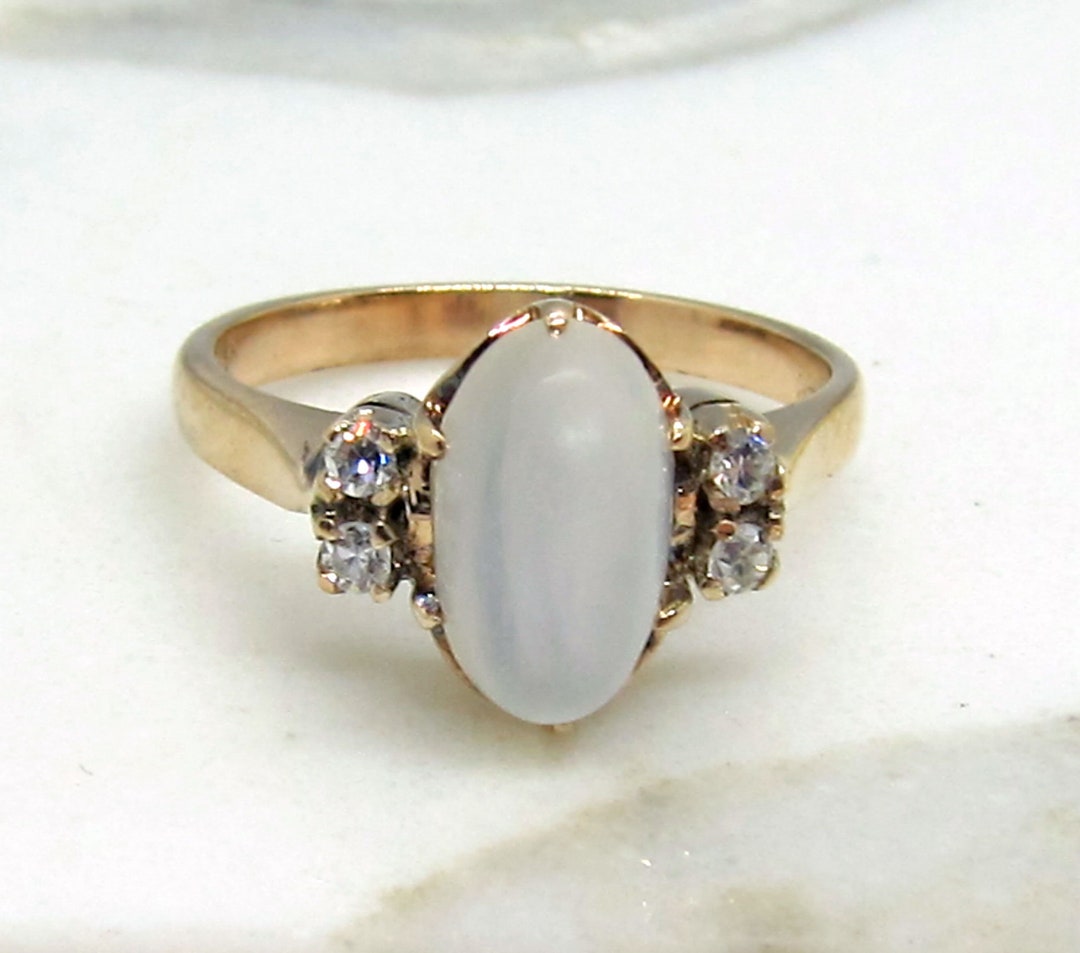 Vintage 14k Large Moonstone Diamond Ring - Etsy