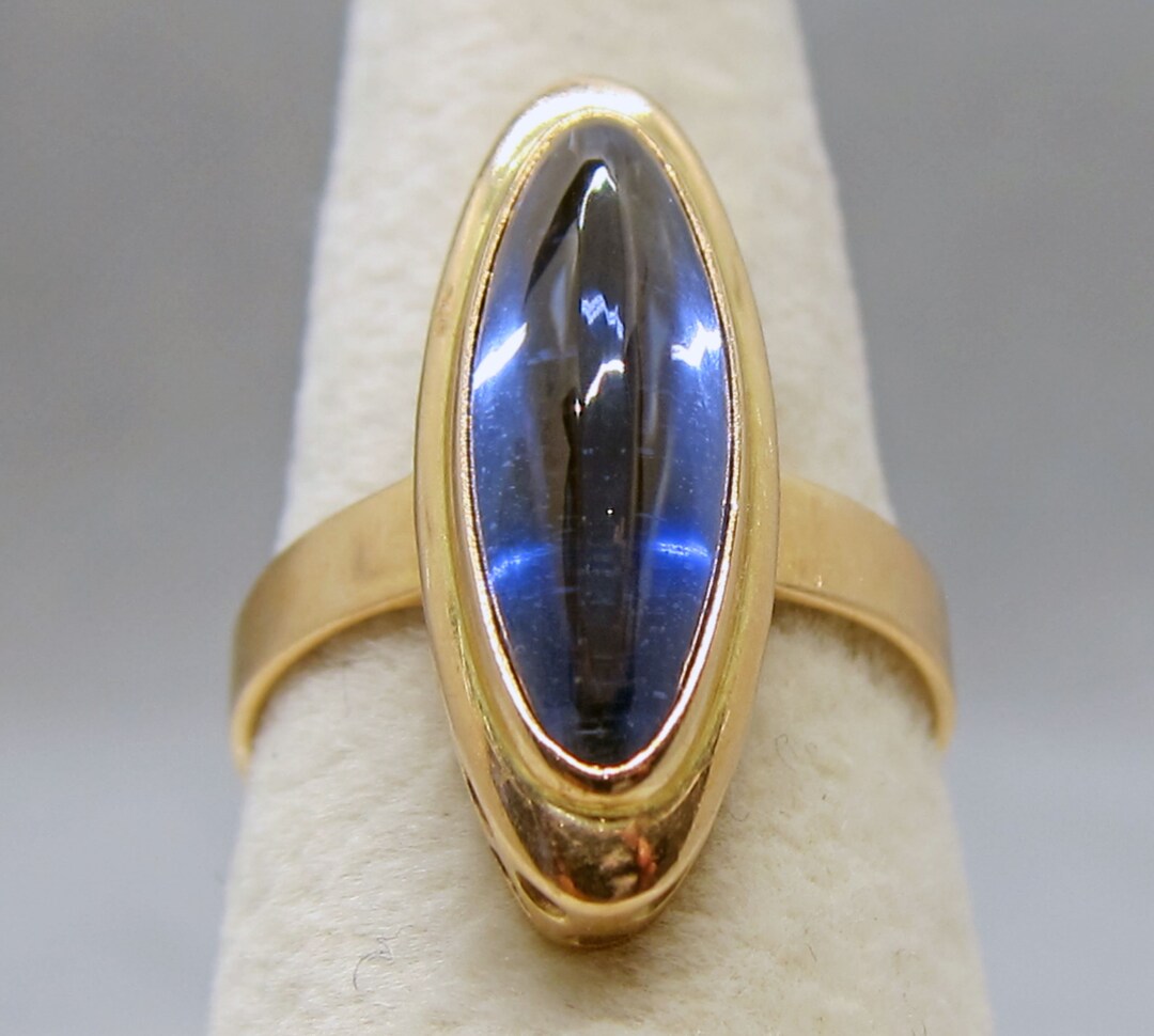 USSR Vintage Soviet Sapphire (corundum) Cabochon Rose Gold Ring 583 14K ...