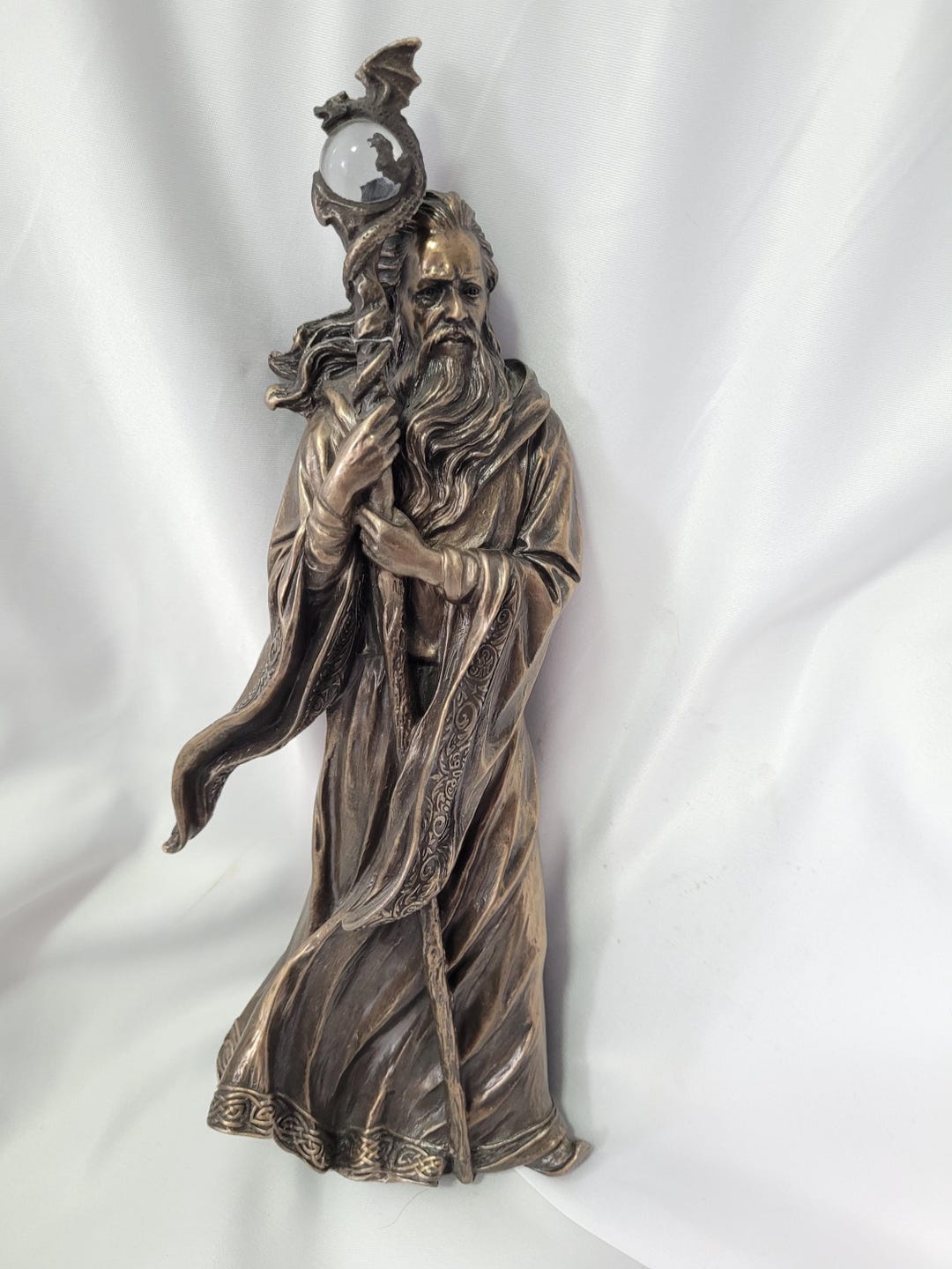 Nemesis Now Merlin Grand Wizard Dragon Crystal Ball Staff Statue Cold ...