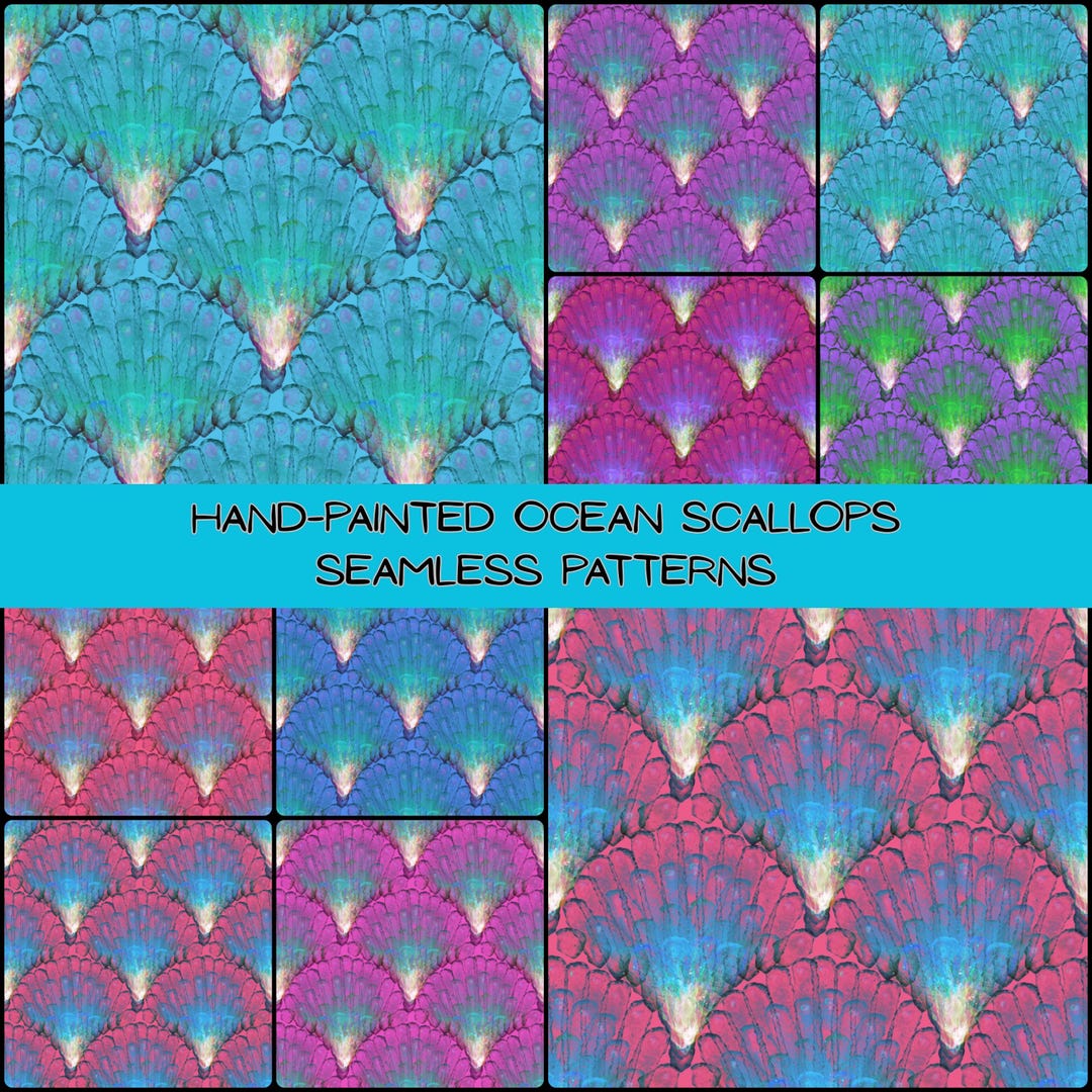 Hand Painted Ocean Scallops Seamless Patterns, Scallop Tile Digital ...