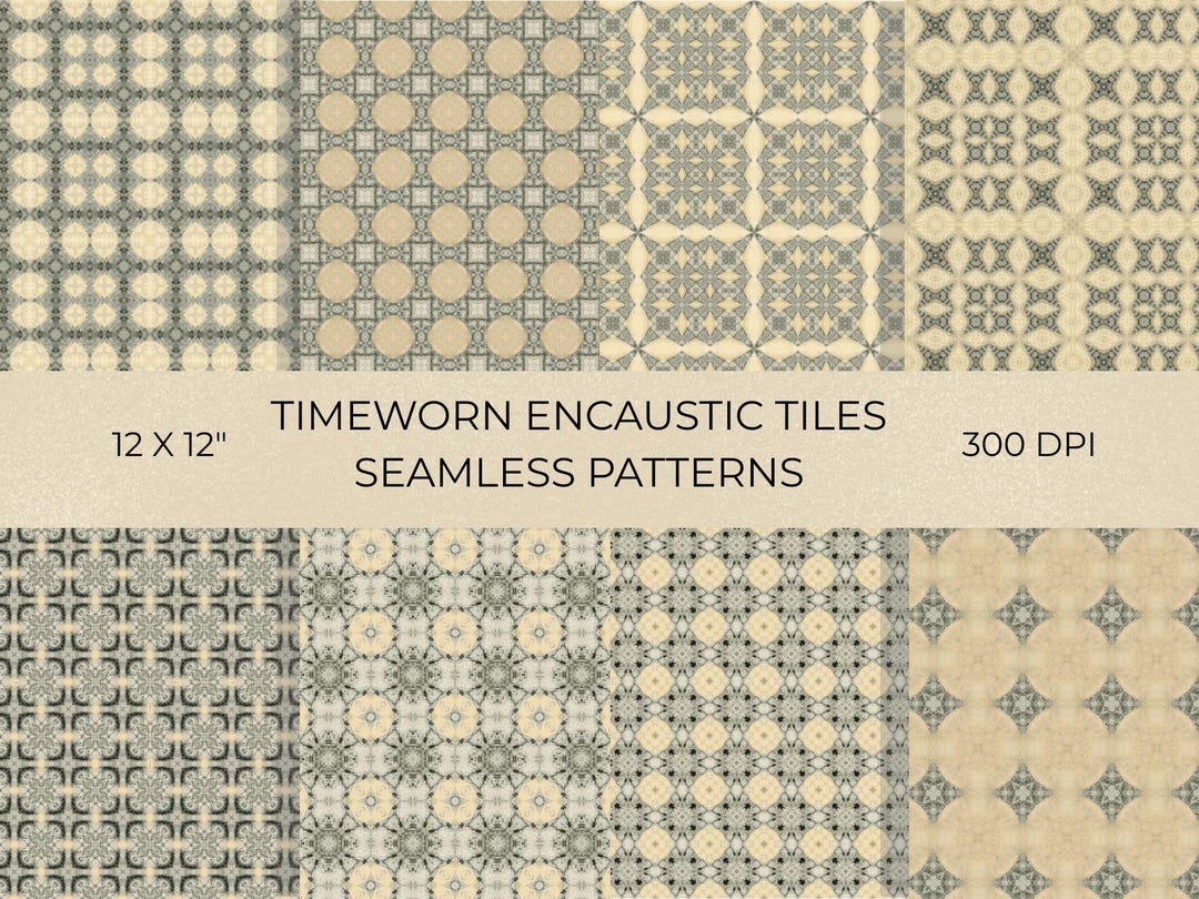 Timeworn Encaustic Tile Patterns- Digital Paper Bundle, 8 Tile Designs ...
