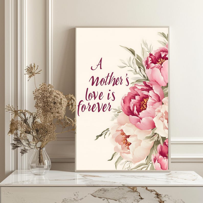 Mother's Day Wall Art Gift, Floral Poster for Mom, A Mother's Love is ...