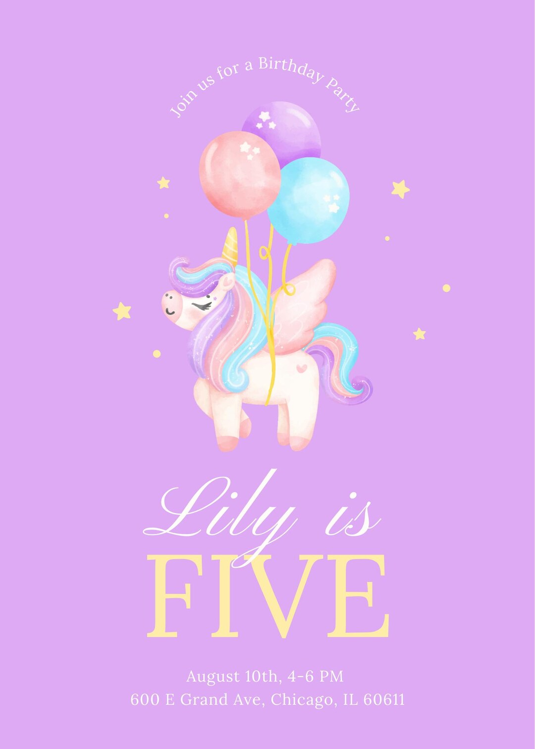 Unicorn Fifth Birthday Invitation | Editable Digital Invitation - Etsy