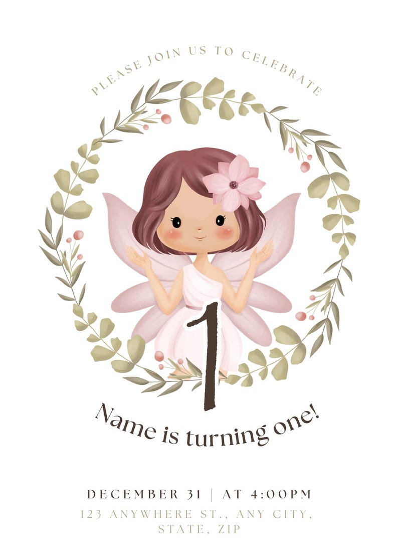 Fairy First Birthday Invitation | Editable Digital Invitation - Etsy