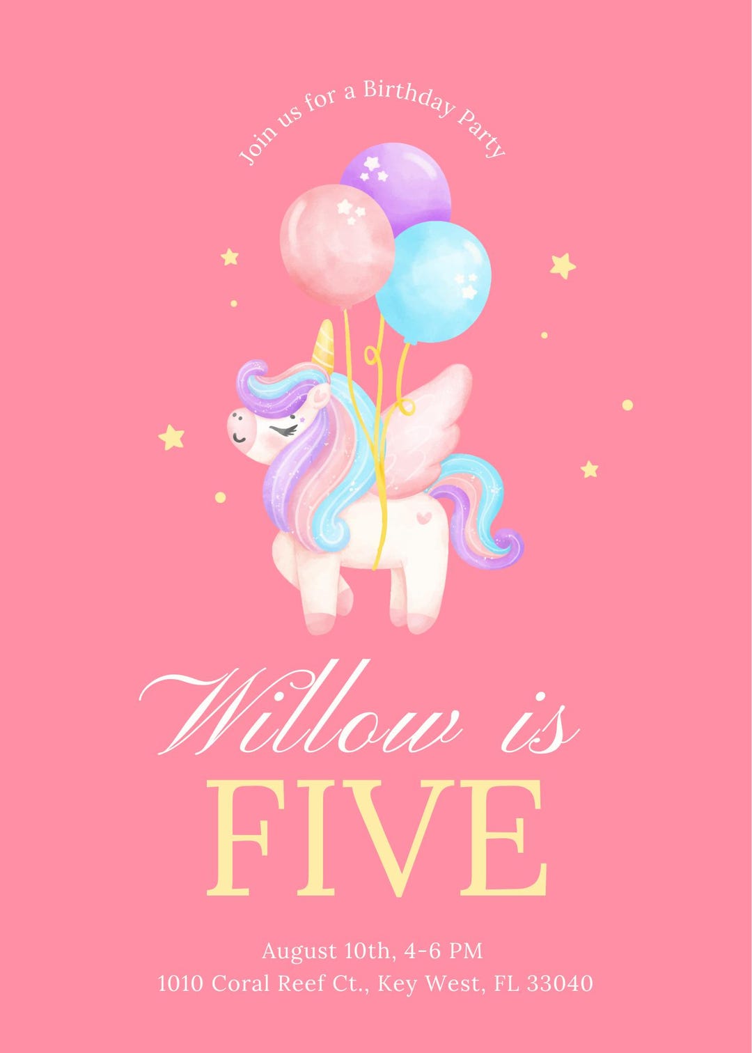 Unicorn Fifth Birthday Invitation | Editable Digital Invitation - Etsy