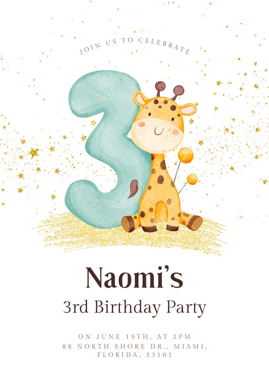 Safari Numbers Third Birthday Invitation | Editable Digital Invite ...