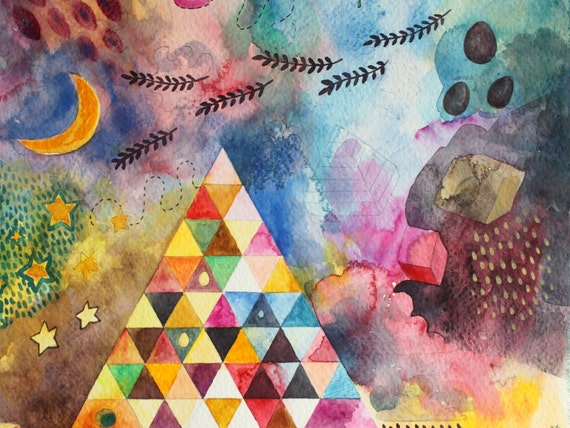 Items similar to Pyramid Dreams - Original Watercolour abstract surreal ...